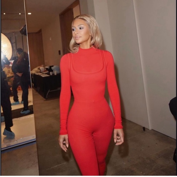 SKIMS | Pants & Jumpsuits | Skims Cotton Rib Tank Catsuit In Red | Poshmark